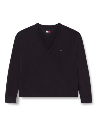 Tommy Jeans Damen Pullover Essential mit V-Ausschnitt, Schwarz (Black), 1XL