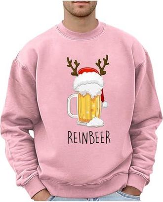 Generic Sweat &agrave; capuche style d&eacute;contract&eacute; pour homme Th&egrave;me verre &agrave; bi&egrave;re de No&euml;l, rose clair, XXL