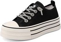 Queen Helena Sneakers Platform Femmes Lacets avec Strass XZ002, Noir, 38 EU