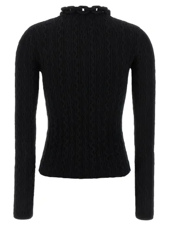 Paco Rabanne Ribbed Wool-Cashmere with Chain Neckline Sweater - Black
