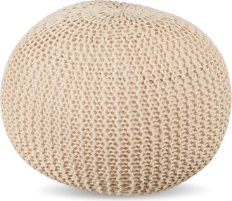 Relaxdays Pouf, gestrickt, HxD: 33 x 46 cm, Polystyrol-F&uuml;llung, rundes Bodensitzkissen, Boho Hocker, Sitzpouf, beige