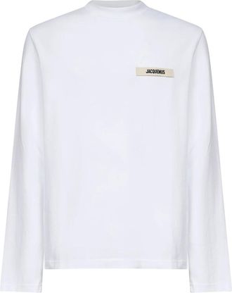 Jacquemus Homme, Tops, Blanc, Taille: S T-shirt Blanc &agrave; Manches Longues en Coton