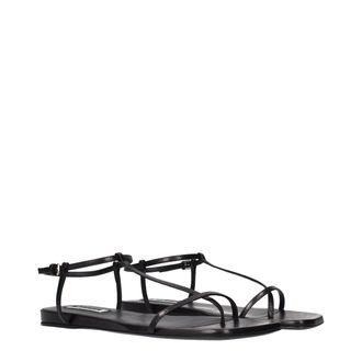Jil Sander Leather T-Strap Sandals - Black