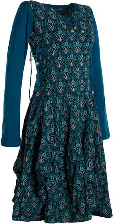 vishes Alternative Bekleidung - Langarm Damen Jersey-Kleid Blumenkleid Schn&uuml;rung V-Ausschnitt schwarz 36-38