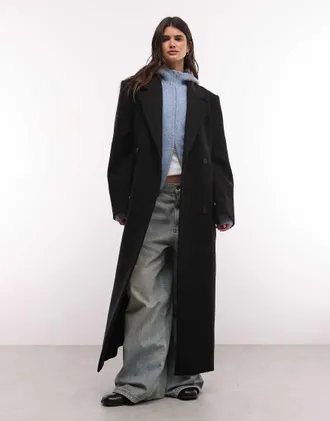 Weekday Logan manteau oversize crois&eacute; en m&eacute;lange de laine noir