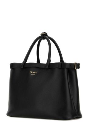 Prada Womens Black Leather Medium Prada Buckle Handbag Nero Borse A Mano Bag