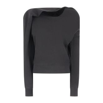 Dries Van Noten SweaT-shirt en coton avec drap&eacute; au dos - Femme - Sweatshirts et sweats &agrave; capuche - Noir - Taille: 40 FR