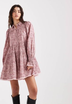 Miss Selfridge Gestuftes H&auml;ngerkleid aus Popeline in Grau mit Paisleymuster-Rosa