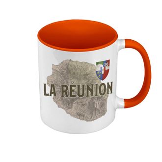 Fabulous La R&eacute;union 974 Ile Departement Carte Ancienne France Tasse mit Henkel und farbigem Innenfutter, Orange