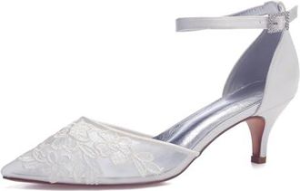 Generic Femme &Eacute;l&eacute;gant Mariage Talons Bas Bout Pointu Talon Aiguille Dentelle Kitten Heel Chaussures De Mari&eacute;e 6Cm,Blanc,42 EU
