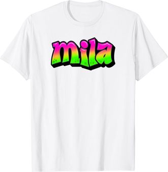 BDAZ Mila Graffiti Personalisierter Name Gr&uuml;n Rosa Frauen M&auml;dchen T-Shirt