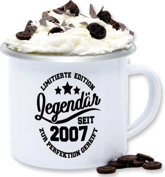 Shirtracer Emaille Tasse Blechtasse - 18. Geburtstag - Legendär seit 2007 - schwarz - 300 ml - Weiß Silber - volljährigkeit tassen 18- eighteen (18) 18 18-geburt