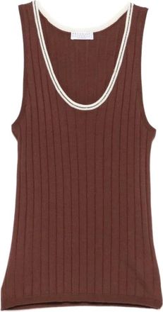 Brunello Cucinelli Femme, Tops, Rouge, Taille: 40 FR Haut en Maille Filet Laine/Cachemire