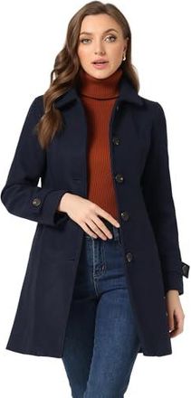 Allegra K Manteau DHiver Femme Caban Mi-Long &agrave; Col Revers Trench Coat Boutonn&eacute; Chic Et &Eacute;l&eacute;gant Bleu Marine XS