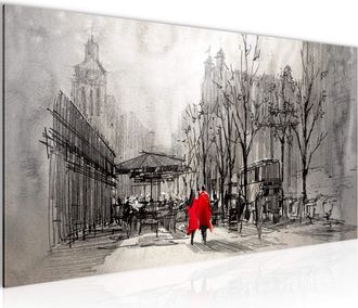 Runa Art Wandbild London 1 Teilig 100 x 40 cm Modern Bild auf Vlies Leinwand Abstrakt Wohnzimmer Schlafzimmer Grau Rot 009712c