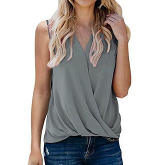 Generic Robe boh&egrave;me 2026 sans manches pour femme - D&eacute;bardeurs &agrave; imprim&eacute; floral - Col en V - Pour l&eacute;t&eacute; - Tunique, gris, M