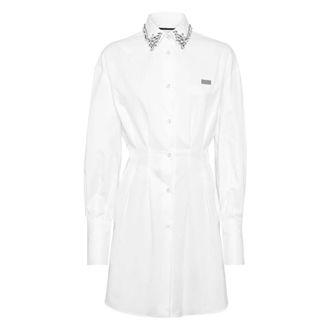 Philipp Plein Femme, Robes, Blanc, Taille: 40 FR Mini Robe Chemise MC Strass