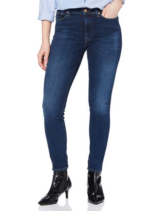 7 For All Mankind Womens HW Skinny Crop Jeans, Mid Blue, 30