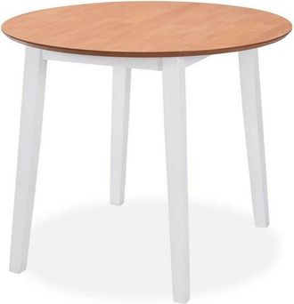 Les Tendances Table ronde bois clair et pieds h&eacute;v&eacute;a massif blanc Verco D 90cm