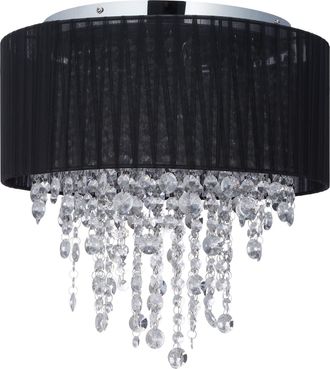 Relaxdays Deckenlampe Kristall, Lampenschirm aus Organza, G9-Fassung, 5-flammige Deckenleuchte, 39x40cm, schwarz/silber
