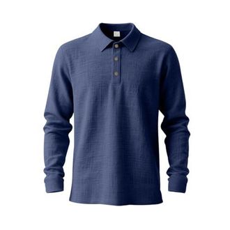 Generic Chemises en lin pour homme &agrave; manches longues et col en V - Polo d&eacute;contract&eacute; &agrave; col en V - Col ample boutonn&eacute; - Chemise de plage - Chemises Henley solid
