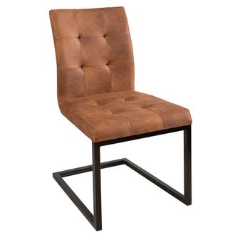 Invicta Interior riess-Ambiente.de Design Freischwinger Stuhl Oxford Vintage braun Gestell Eisen | eleganter Esszimmerstuhl oder Konferenzstuhl