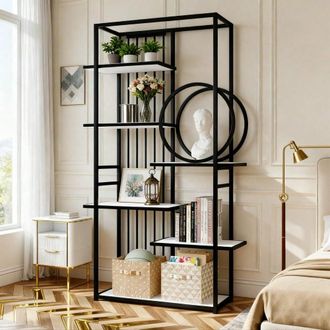 Generic 100 x 30 x 180 cm Metallregal im modernen Stil, solides Stahlrohr, geometrische Struktur, mehrstufiges Design, runde Dekoration, geeignet für die Inne