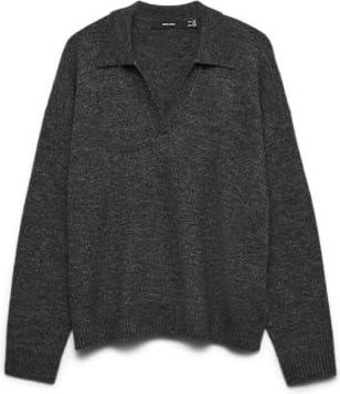 Vero Moda Vmlefile Ls Poloneck Pullover Noos Pull, Mélange de Gris Moyen, XS Femme