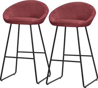 ML Design ML-Design Barhocker 2er Set Rot 75 cm hoch mit Stoffbezug, Gepolsterte Barst&uuml;hle mit Metallgestell, K&uuml;chenst&uuml;hle mit R&uuml;ckenlehne und Fu&szlig;st&uuml;tze, Tresen