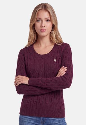 U.S.Polo Association Rundhalspullover mit Zopfmuster aus reiner Baumwolle