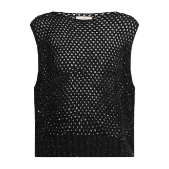 Akep Femme, Tops, Noir, Taille: 40 FR Top en Tulle avec Sequins Scintillants