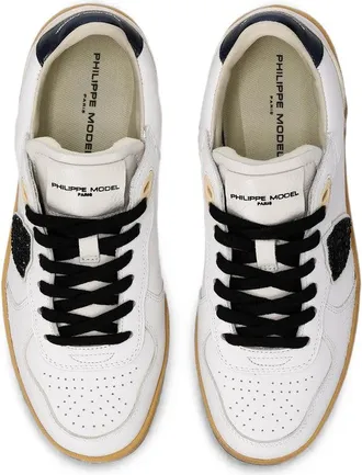 Philippe Model Glitter-Embellished Calf Leather Sneakers - White