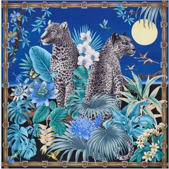 Ferragamo Damen Seidenhalstuch mit Raubkatzen-Print Blau