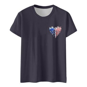 Generic Tshirt T-shirt &agrave; col rond pour femme avec drapeau de lind&eacute;pendance imprim&eacute; deux lettres, manches courtes 1, gris, XL