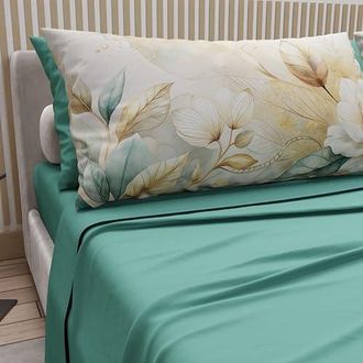 Petti Artigiani Italiani Bettwäsche für Doppelbett, Baumwolle mit Kissenbezügen mit Digitaldruck, komplettes Bettlaken für Doppelbett, Maxi-Blumenmuster 154, Petrol, 100% Made