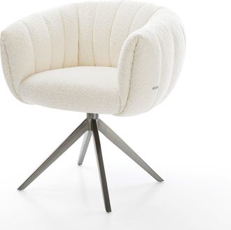 DELIFE Drehstuhl Jada-Flex Boucl&eacute; Wei&szlig; Kreuzgestell breit Graphit 360&deg; drehbar Wippfunktion Taschenfederkern, Esszimmerst&uuml;hle