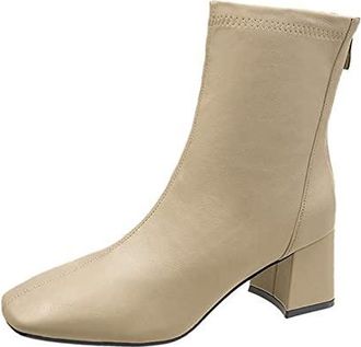 Generic Bottes &agrave; fermeture &eacute;clair &agrave; talons carr&eacute;s pour femme Chaussures &agrave; bout solide pour femme Bottes &agrave; fermeture &eacute;clair pour homme, kaki, 38.5 EU