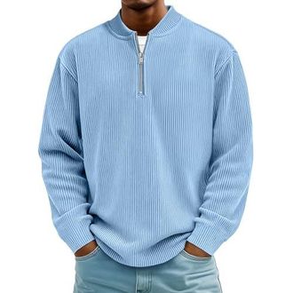 Generic DENGJIAMY Sweat-shirt &agrave; rayures verticales pour homme avec fermeture &eacute;clair 1/4, bleu, 5XL