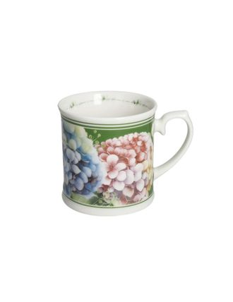 Brandani Brandani 51183 Mug Flora, Knochenporzellan (weißer Hintergrund), Maße: Durchmesser 9,5 x 9,5 cm, 400 ml, Porzellan, Blumen, zarte Hortensien und Blätt