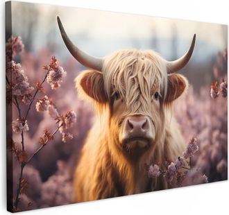 MuchoWow © Wandbilder Klein 30x20 cm Mini Wohnzimmer Wanddeko Schlafzimmer Zimmerdeko Fotowand Deko auf Wand Dekoration Wall Art Kuh Leinwand - Schottisches Ho