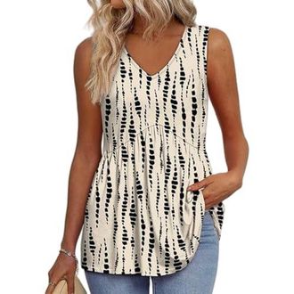 Generic Nuisette habill&eacute;e sans manches avec col en V pour femme, haut p&eacute;plum fluide 2025, t-shirt d&eacute;contract&eacute; et confortable, coupe ample, Pois noirs., XXL