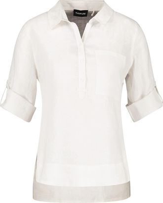 Taifun Damen Leinen-Tunika mit 3/4 Arm 3/4 Arm, Krempelarm, Armriegel unifarben Offwhite 40