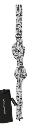 Dolce & Gabbana White Instruments Adjustable Neck Papillon Men Bow Tie Silk