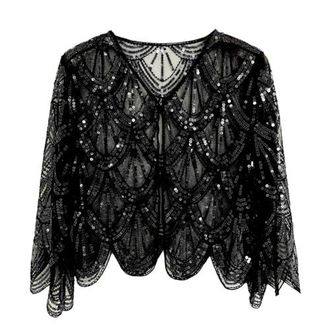 Generic Ch&acirc;le &agrave; paillettes et perles pour femme - Style ann&eacute;es 1920, Noir, Taille unique