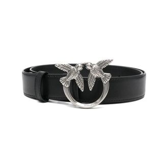 Pinko Lederg&uuml;rtel mit silberfarbenem Logo - - Accessories - Damen - Schwarzk - XS