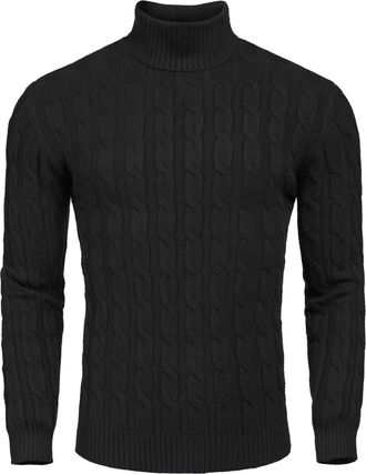 Coofandy Herren Slim Fit Rollkragenpullover Casual Twisted Knitted Pullover Sweater, 01-Schwarz, X-Klein