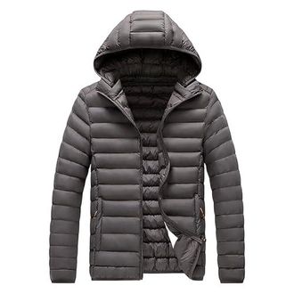 Generic Manteau bouffant l&eacute;ger &agrave; capuche pour homme - Manteau dhiver chaud et matelass&eacute; avec fermeture &eacute;clair int&eacute;grale, gris, 6XL