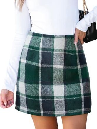 Cupshe Mini Jupe &agrave; Carreaux, Style Preppy Classique pour Femme, Mini Jupe de Mode pour Automne-Hiver, vert, XL
