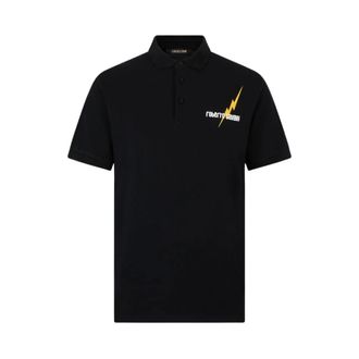 Roberto Cavalli Homme, Tops, Noir, Taille: 2XL Polo avec Imprimé Éclair