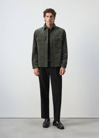 Mango Surchemise velours c&ocirc;tel&eacute; poches vert fonc&eacute; - Homme - XXL - MANGO MAN